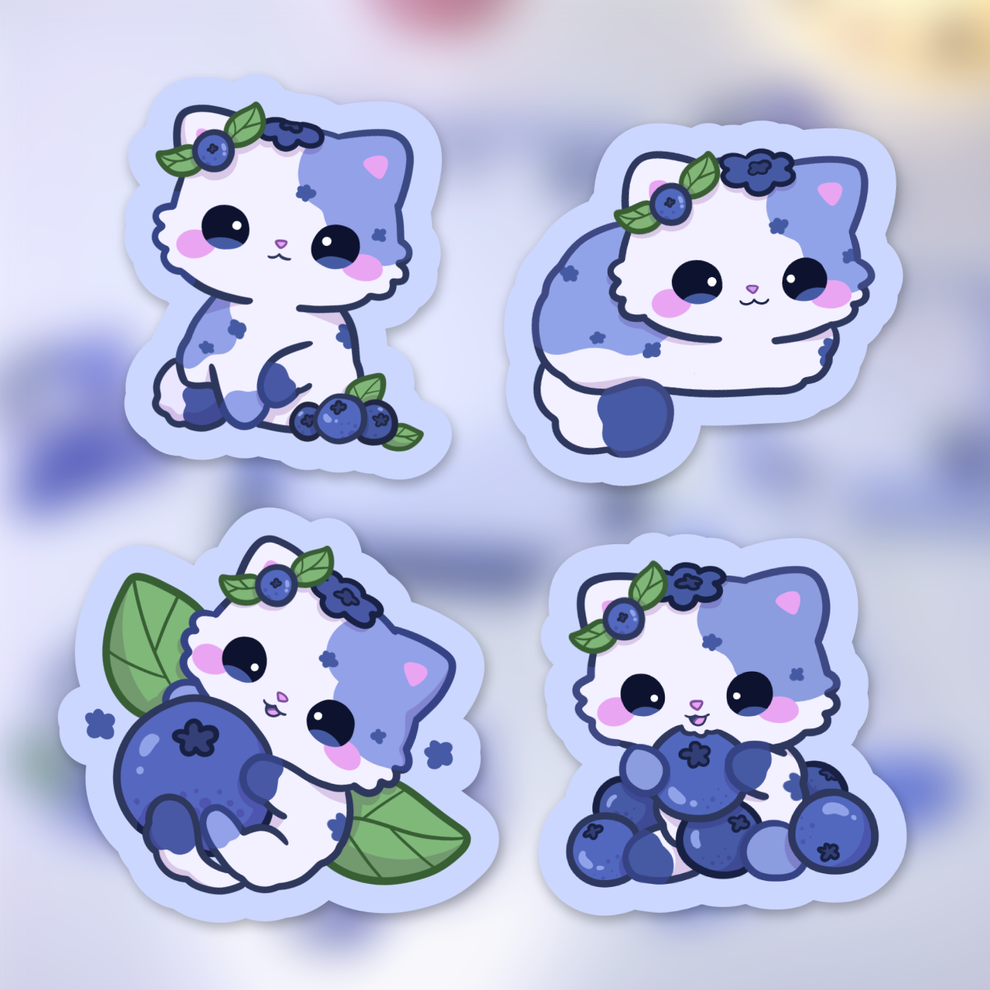 Blueberry Cat Waterproof Matte Sticker – owloArt
